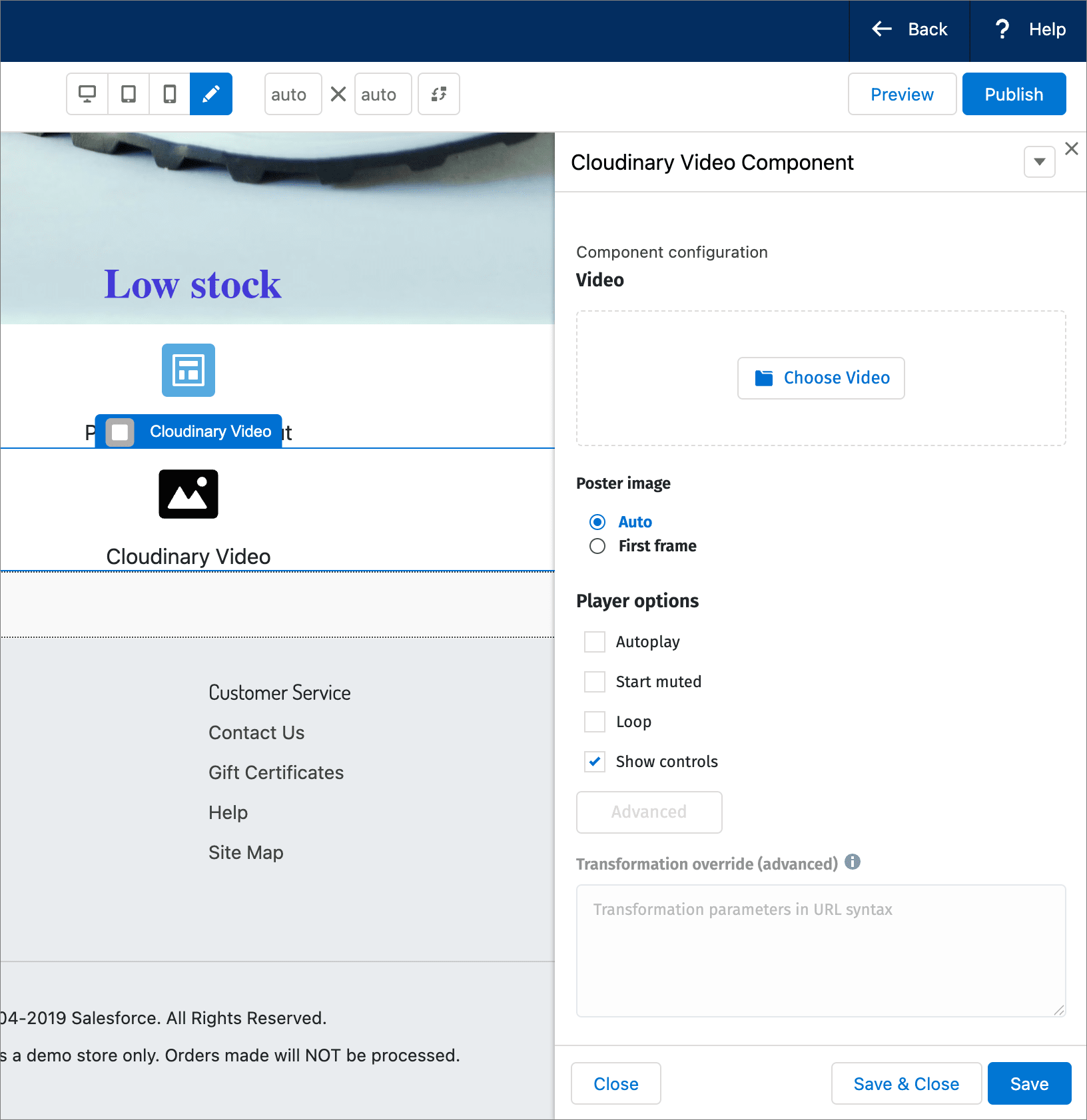 Cloudinary's Salesforce Commerce Cloud Page Designer Cartridge Video Component | Documentation