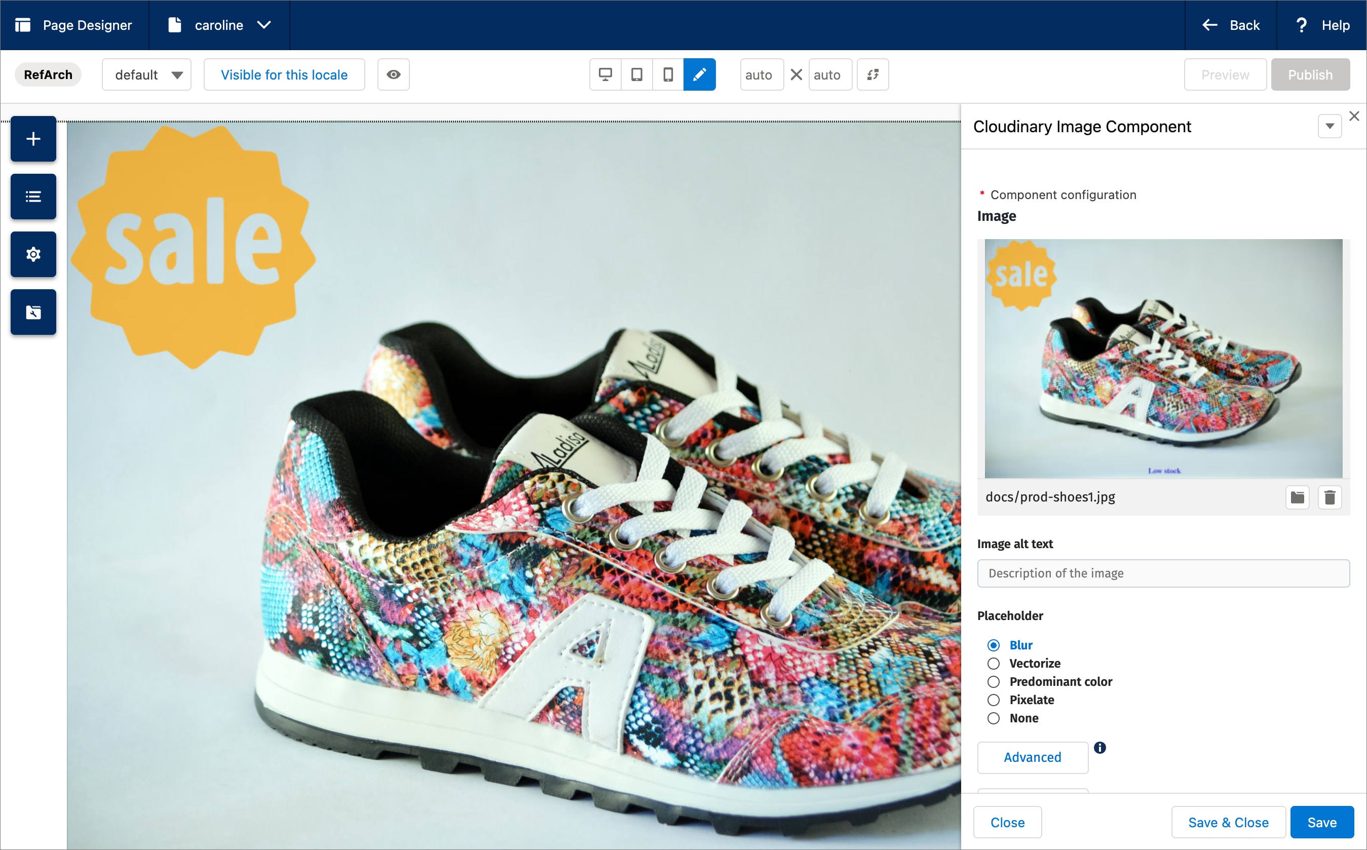 Cloudinary's Salesforce Commerce Cloud Page Designer Cartridge Image Component | Documentation