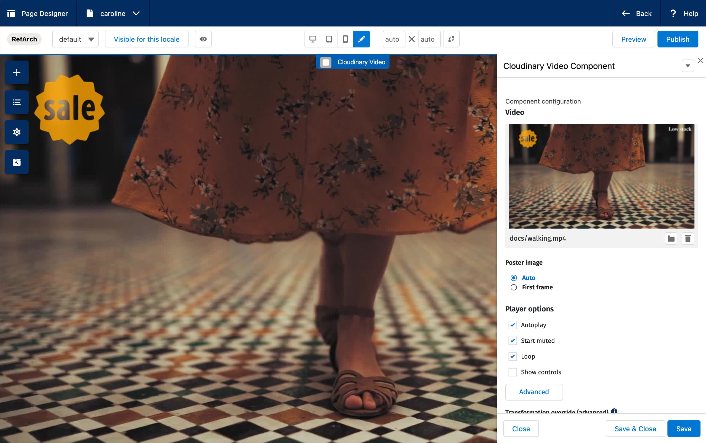 Cloudinary's Salesforce Commerce Cloud Page Designer Cartridge Video Component | Documentation